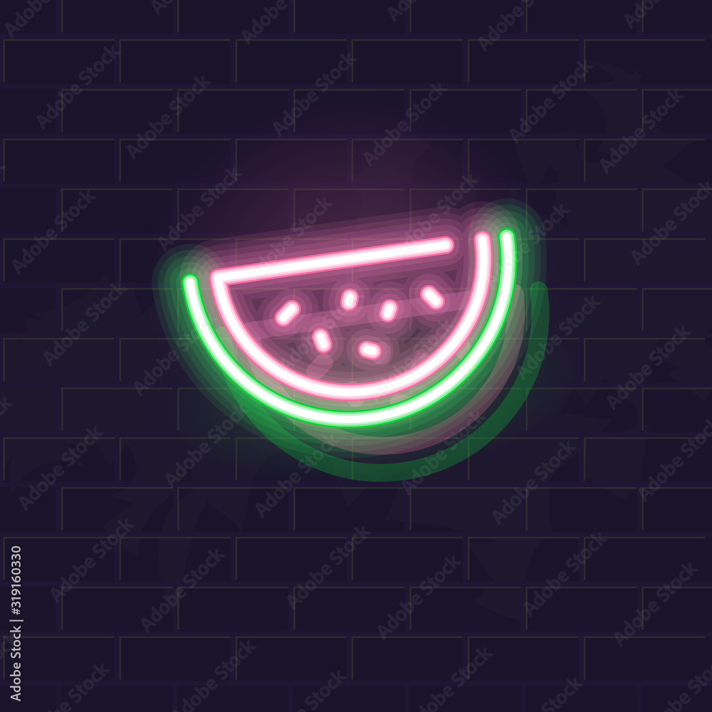 Neon watermelon icon. Vector isolated neon illustration for any dark ...