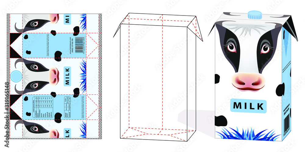 Stock vector design of boxes for milk. Unwrapped box with layout ...
