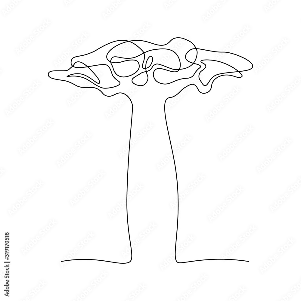 Poster Exotic Baobab tree in continuous line art drawing style – Wall ...