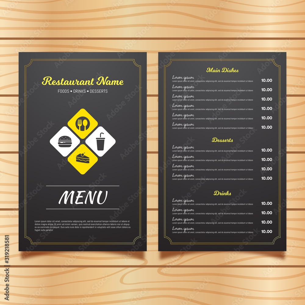 Restaurant menu editable template layout Stock Vector | Adobe Stock
