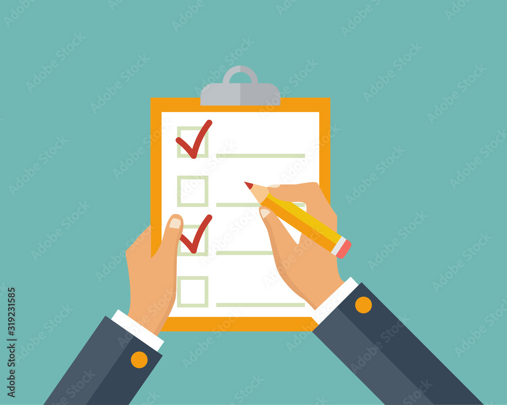 Questionnaire, survey, clipboard, task list. Filling out forms ...