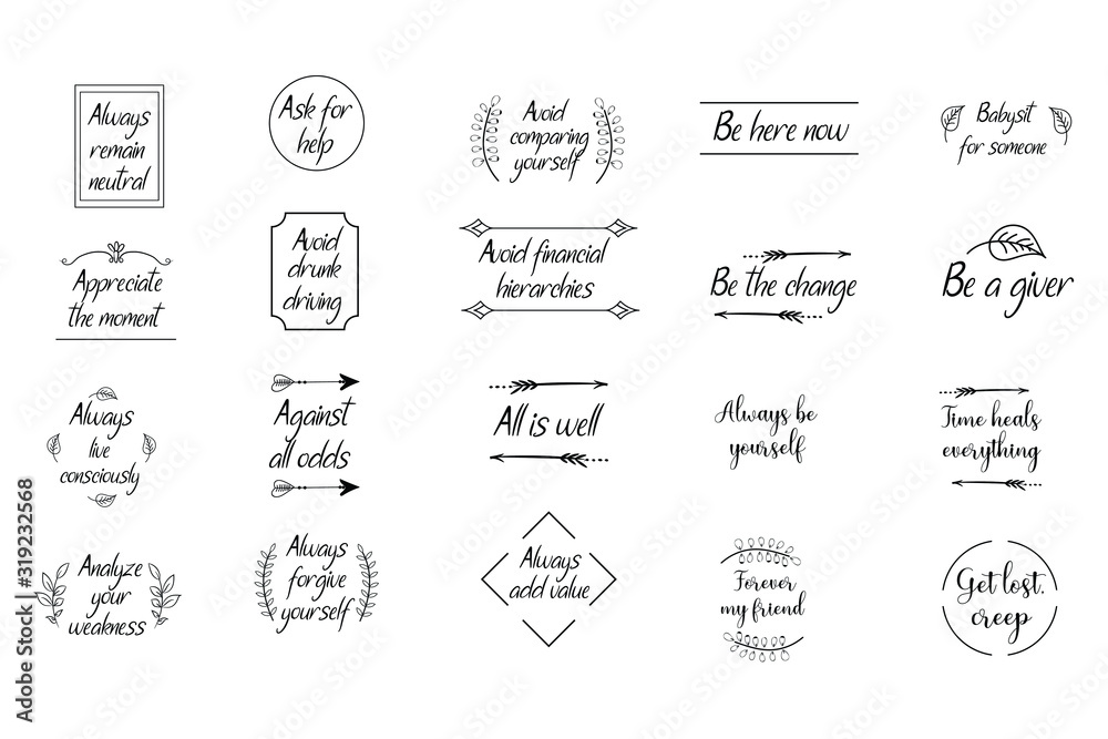 Set of 20 vector Motivation Inspiring Quotes. Ready to post in social ...