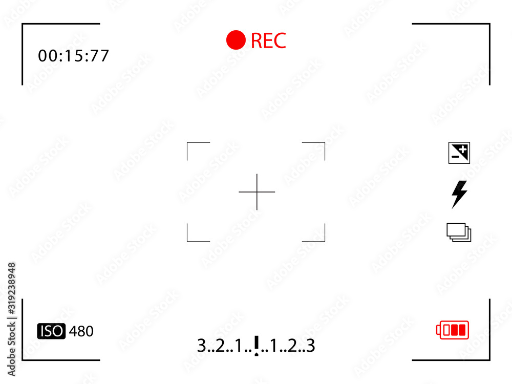 Camera viewfinder and focusing screen of the camera. Video screen on a ...