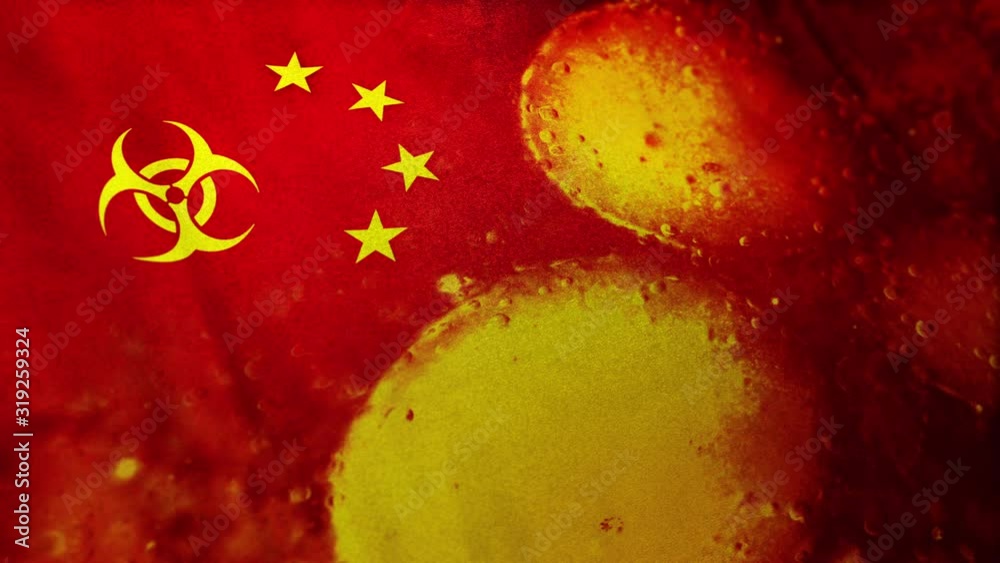 3D animation of biohazard icon, cells and chinese flag for 2019-nCoV ...