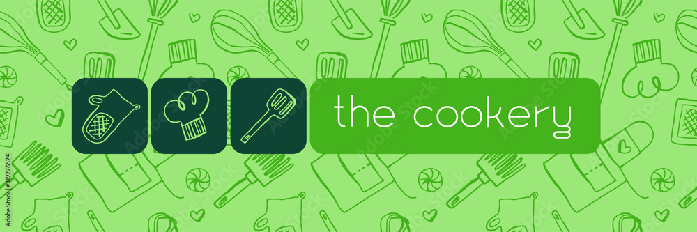 Cooking banners with hand drawing linear illustrations for restaurant ...