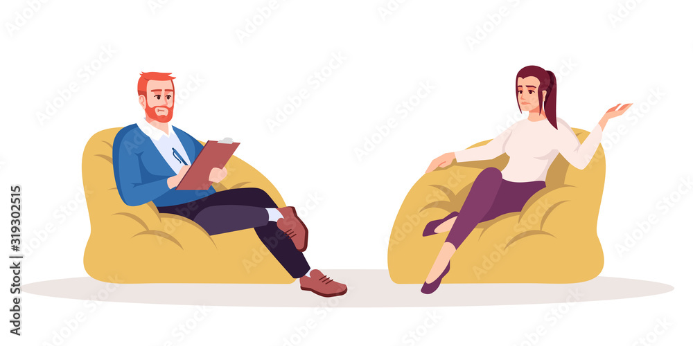 Therapy session semi flat RGB color vector illustration. Interview ...
