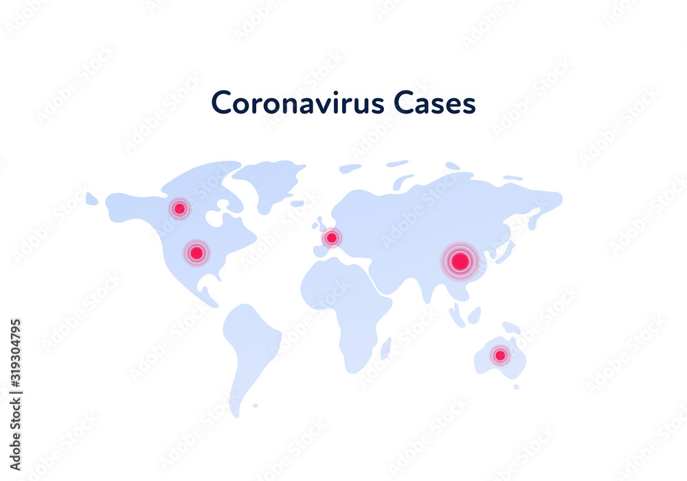 Coronavirus cases infographic world map. Vector flat illustration. Red ...