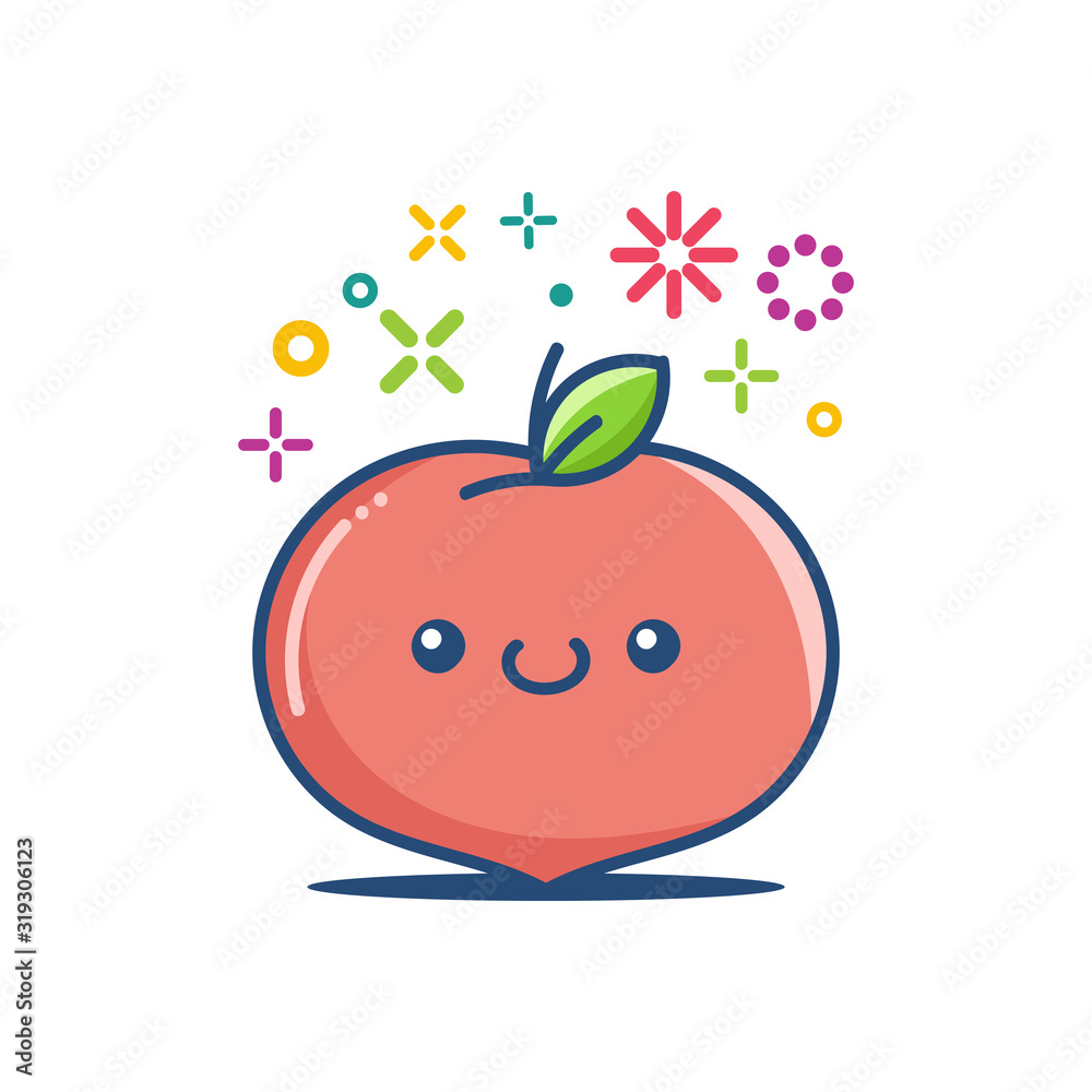 Peach kawaii emoticon cartoon illustration Stock Vector | Adobe Stock