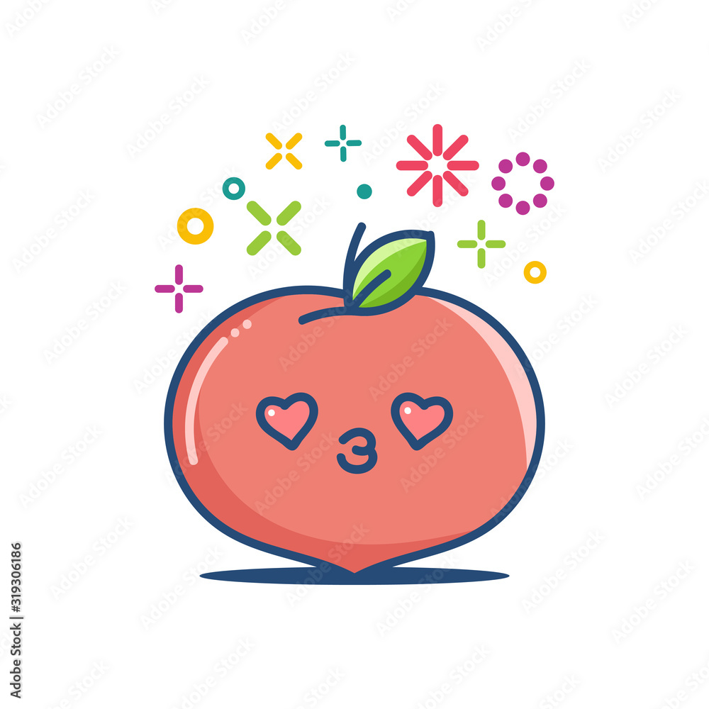 Peach kawaii emoticon cartoon illustration Stock Vector | Adobe Stock