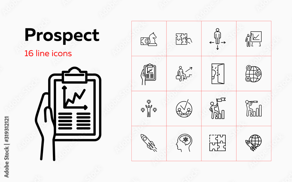 Prospect icons. Set of line icons. Partnership, success, solution ...