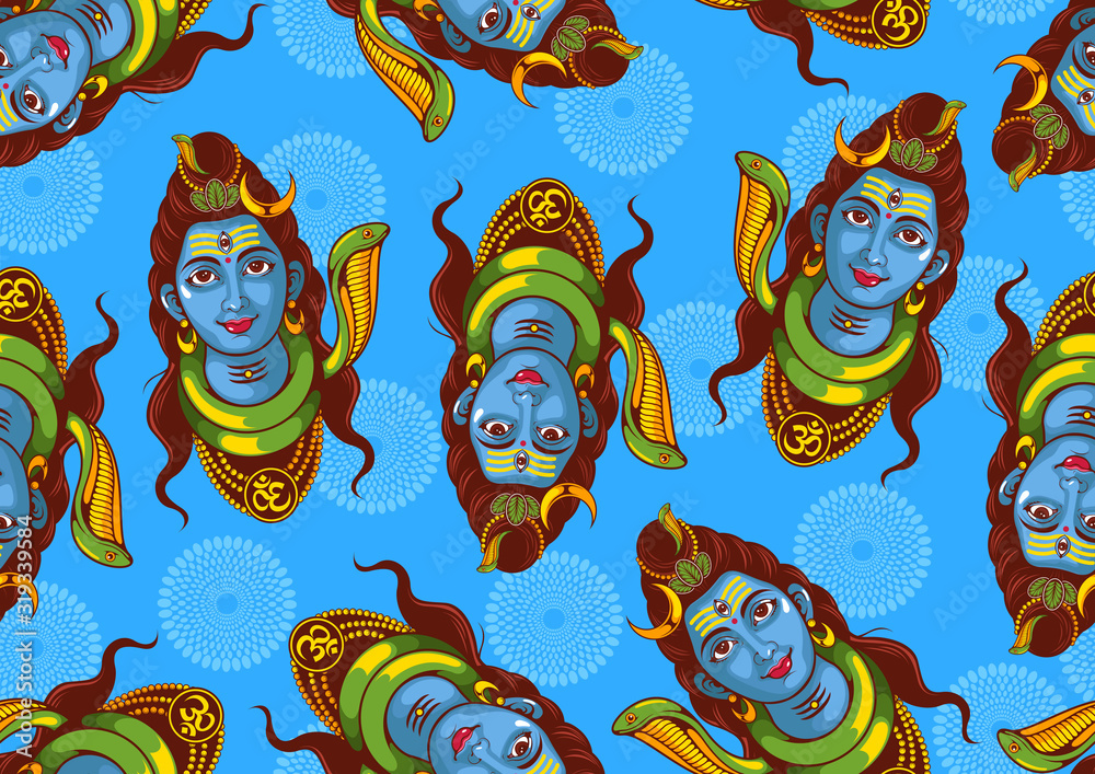 Seamless Pattern illustration of Lord Shiva of india for Background ...