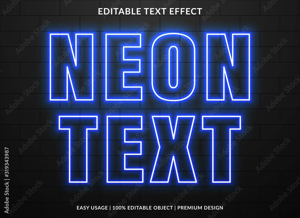 neon text effect template with glowing type style and bright concept ...