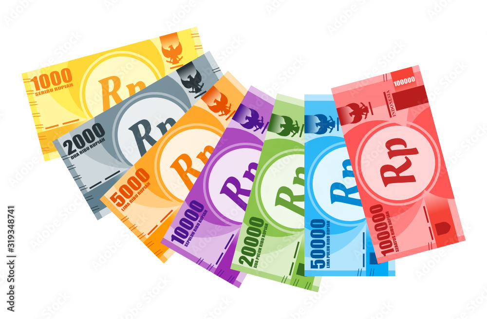 Fan Shaped Stack of Indonesian Rupiah Banknotes in various value money ...