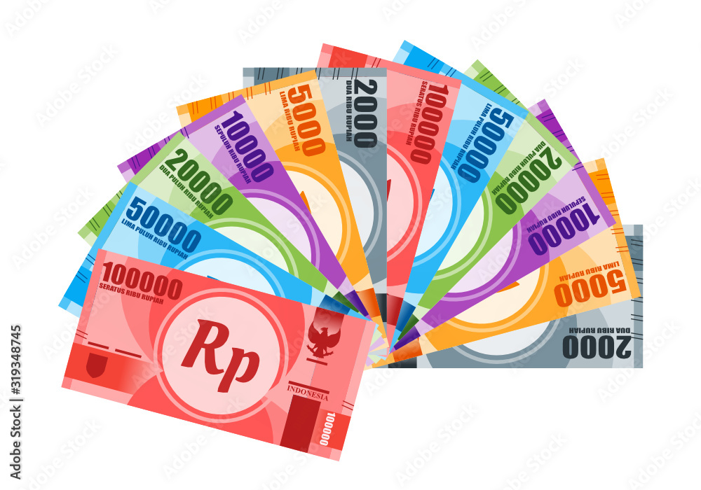 Fan Shaped Stack of Indonesian Rupiah Banknotes in various value money ...