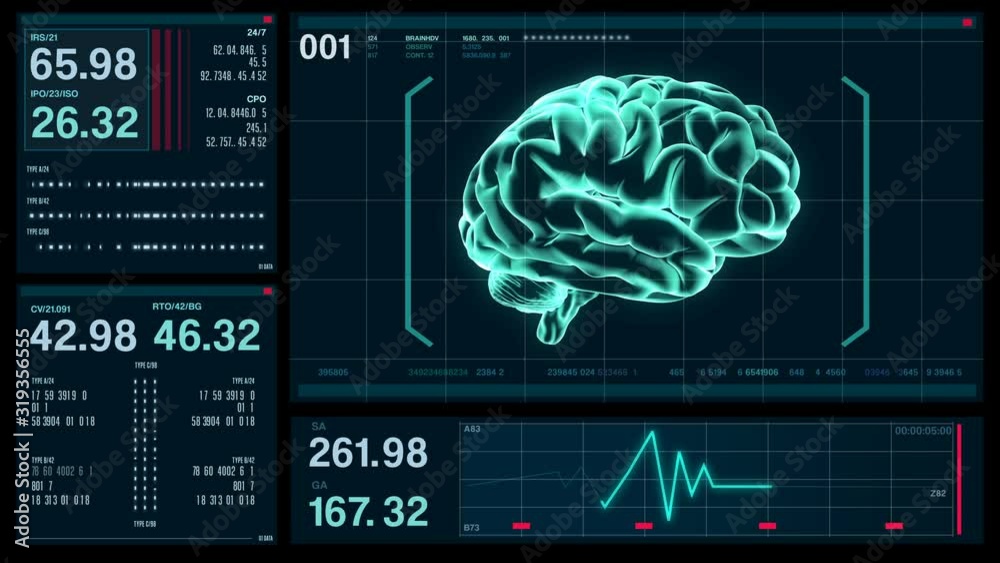 Futuristic Digital Screen HUD Brain Data. Medical Background Stock ...