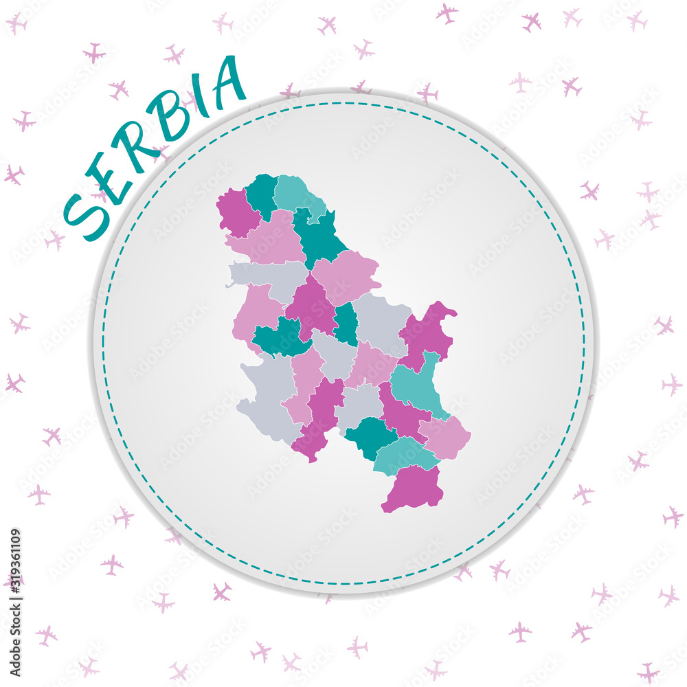 Serbia map design. Map of the country with regions in emerald-amethyst ...