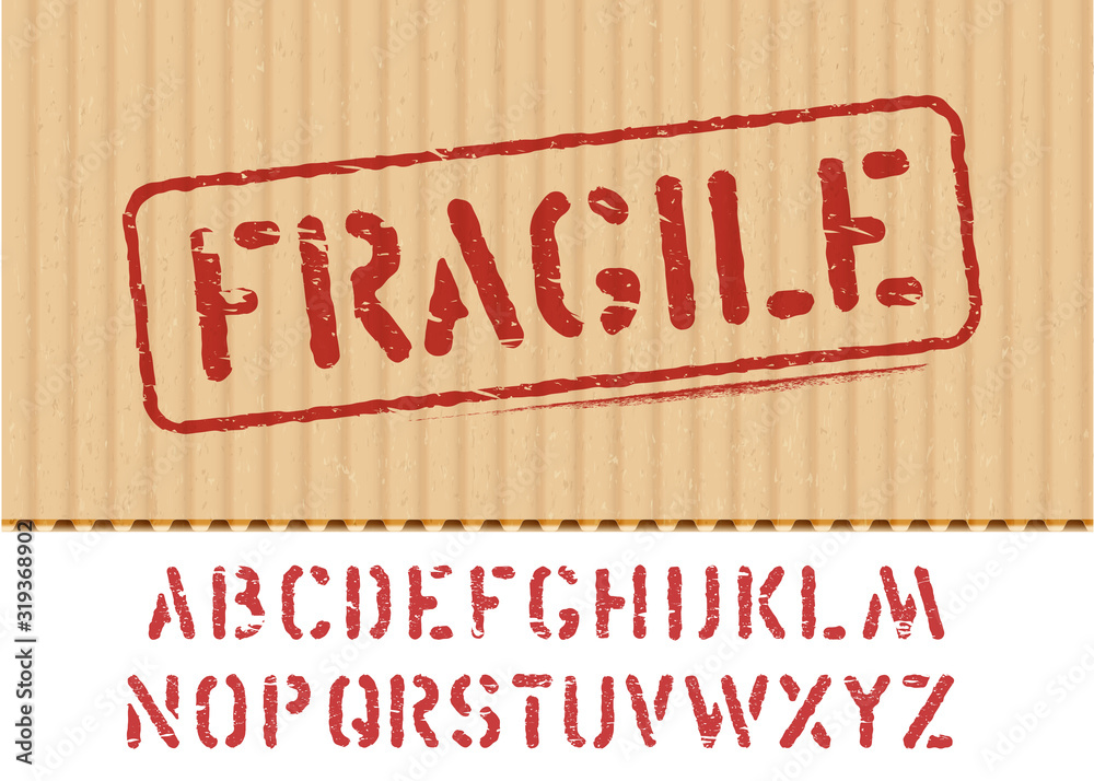 Fragile vector sign on cargo textured cardboard box background with ...