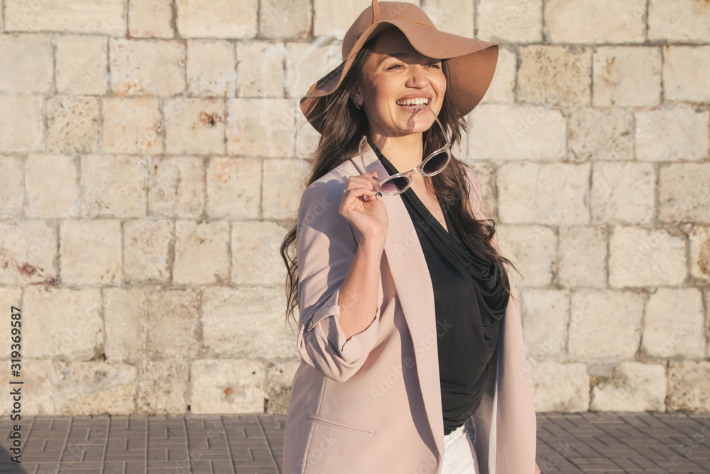 Plus size model wearing fashion clothes in city street Stock Photo ...