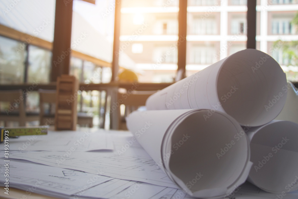 Architect desk ,Business,engineering concept,construction site, soft ...