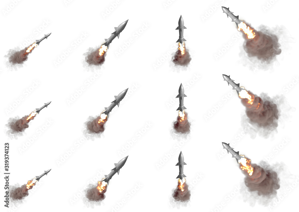 Military 3D Illustration, 12 cg images of nuclear warheads flying ...