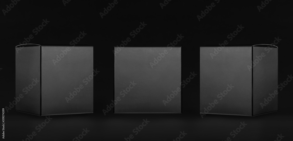 Exquisite collection of square black paper boxes - side, front view on ...