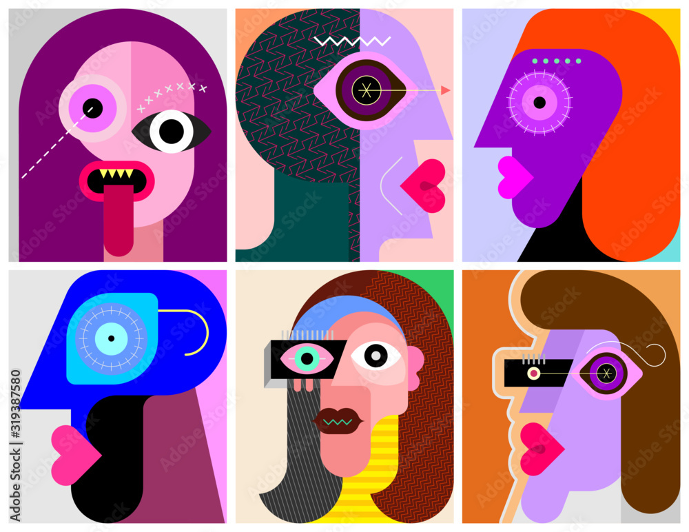 Six Faces / Six Persons vector illustration Stock Vector | Adobe Stock