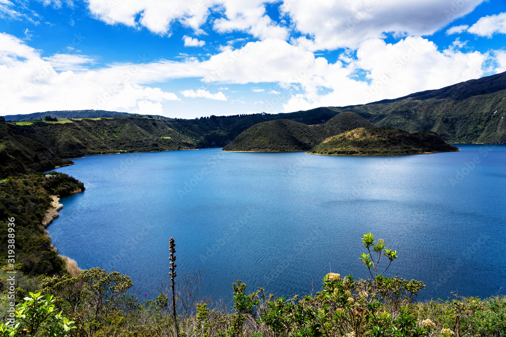 Amazing view of lake of the Quilotoa caldera. Cuicocha is the western ...