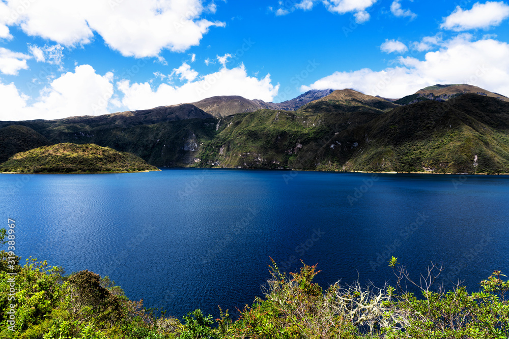 Amazing view of lake of the Quilotoa caldera. Cuicocha is the western ...