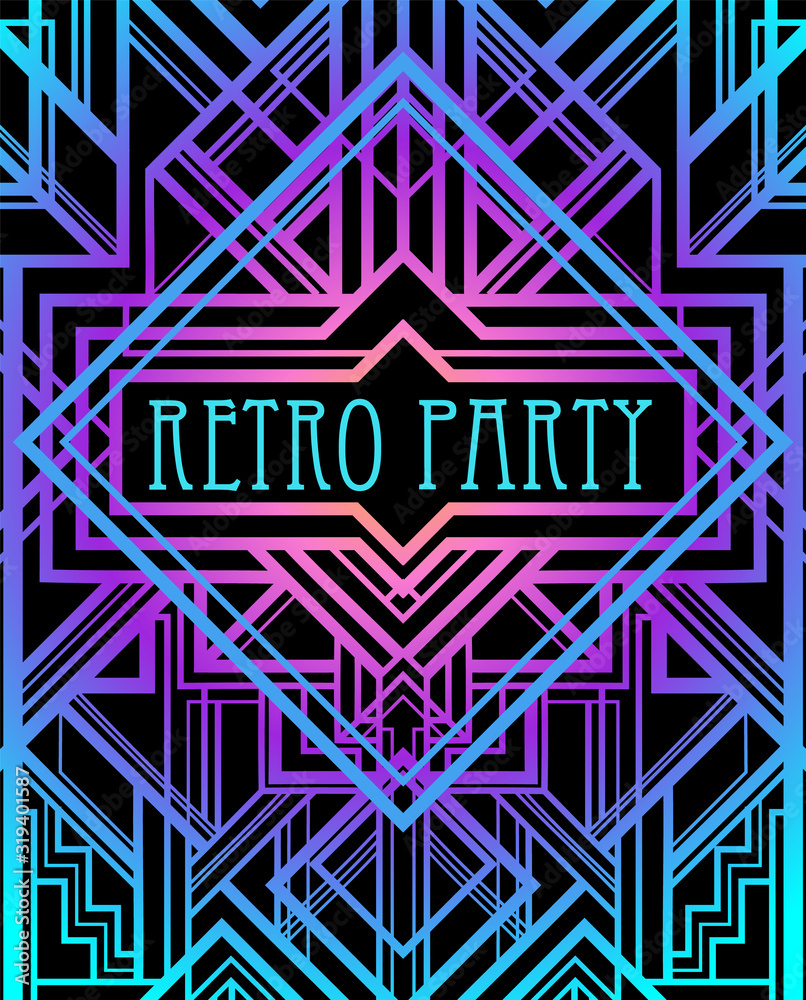 Art Deco vintage pattern in bright neon colors. Retro party geometric ...