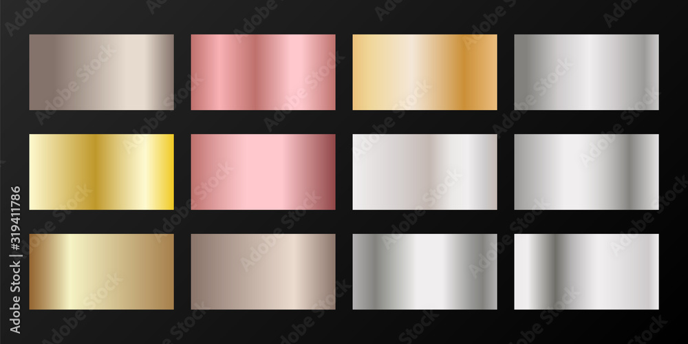 Silver, platinum, bronze, pink gold vector metallic gradients. Stock ...