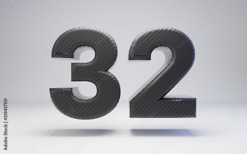 Black carbon fiber number 32 isolated on white. 3D rendered black ...