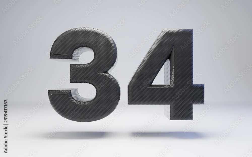 Black carbon fiber number 34 isolated on white. 3D rendered black ...
