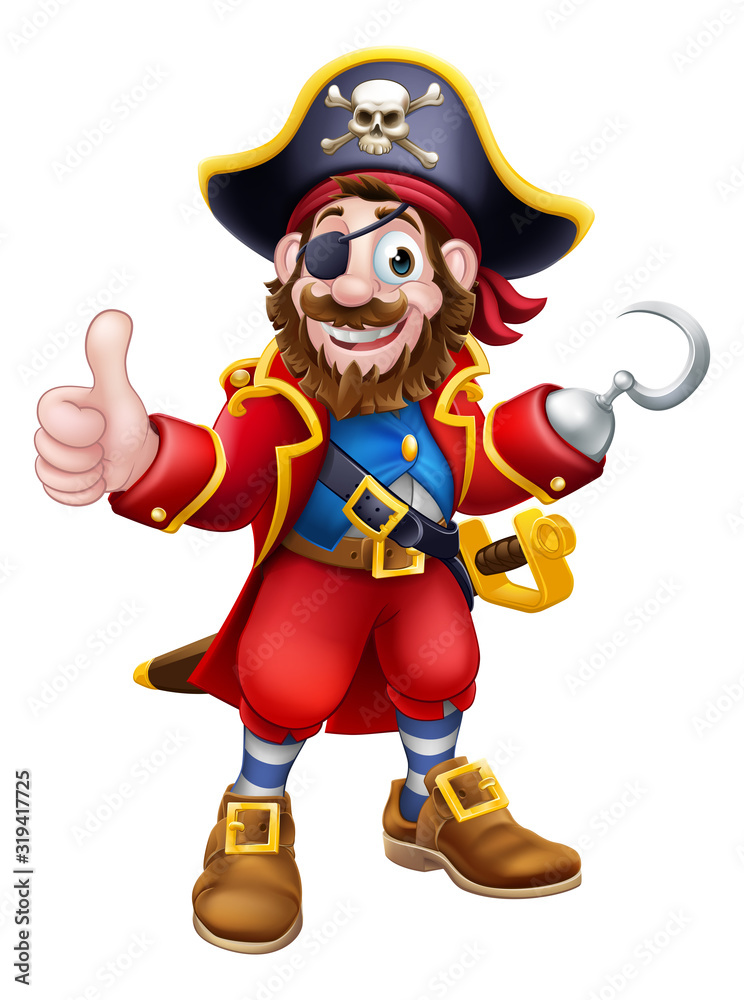 Pirate cartoon character captain with skull and crossed bones on his ...