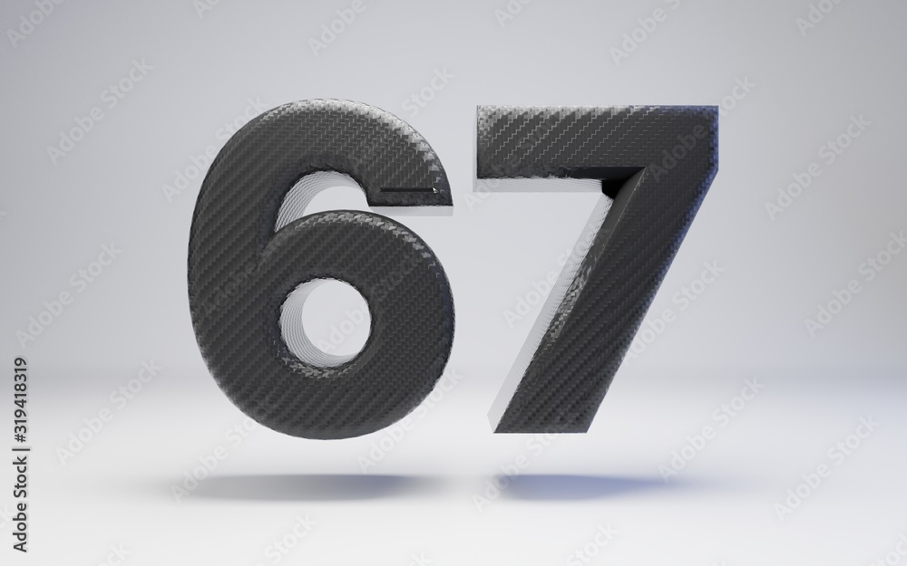 Black carbon fiber number 67 isolated on white. 3D rendered black ...