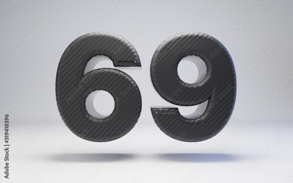 Black carbon fiber number 69 isolated on white. 3D rendered black ...