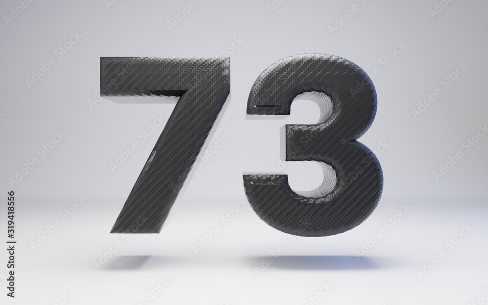 Black carbon fiber number 73 isolated on white. 3D rendered black ...