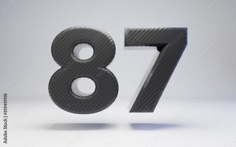 Black carbon fiber number 87 isolated on white. 3D rendered black ...