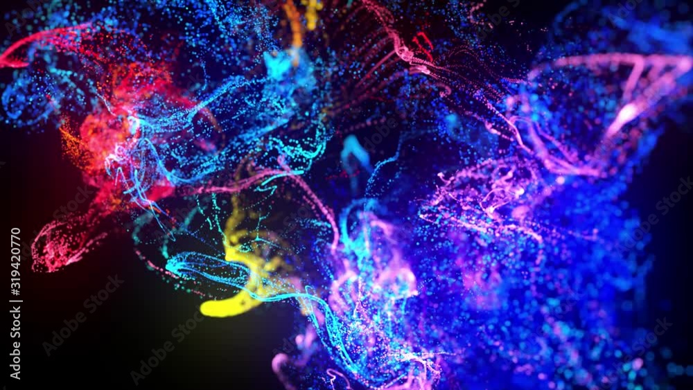 injection of fluorescent ink in water in 4k. 3d render of glow ...