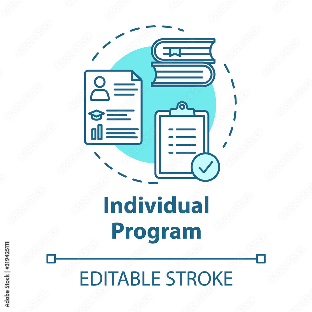 Individual program concept icon. Academic studying. Documents and books ...