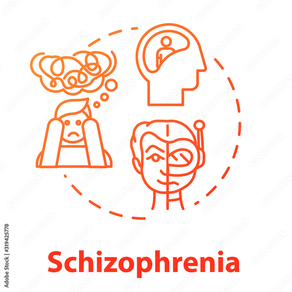 Schizophrenia concept icon. Psychosis with hallucinations. Insanity ...