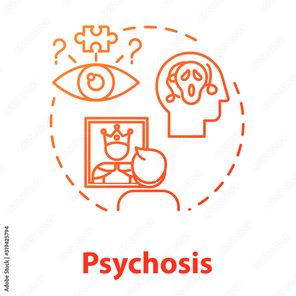 Psychosis concept icon. Psychic disorder. Psychopathy, insanity ...