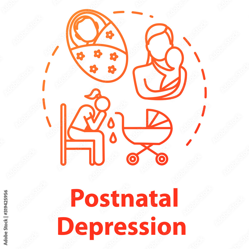 Postnatal depression concept icon. Postpartum depression. PPD. Stressed ...