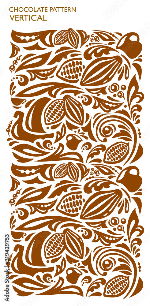Chocolate ornament. Seamless pattern. Cocoa bean and nut. Natural ...