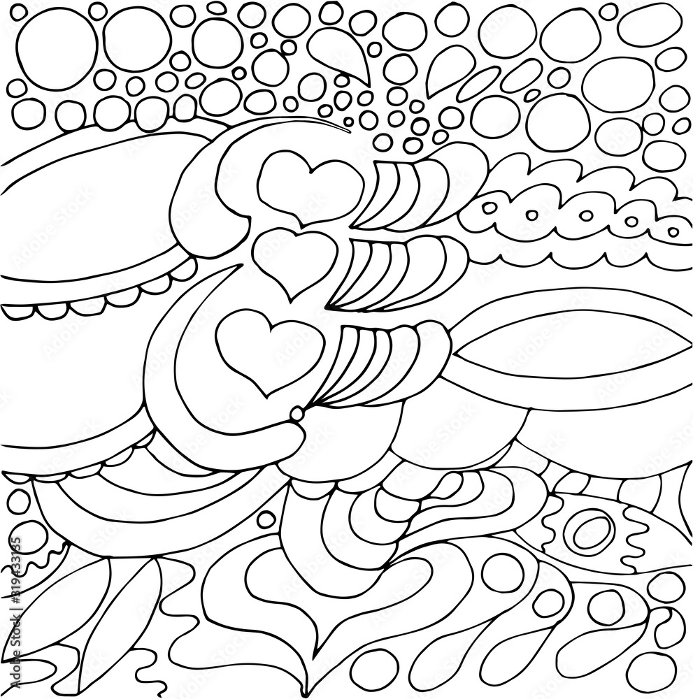 Coloring sheet. Hearts and smooth lines in abstract patterns. Stock ...