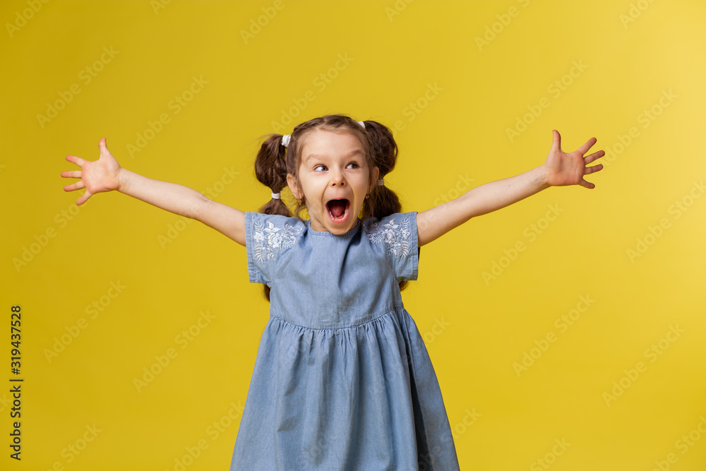 Little girl child emotions joy expression portrait. Smile admiration ...