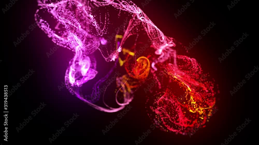 injection of fluorescent red violet ink in water in 4k. 3d render of ...