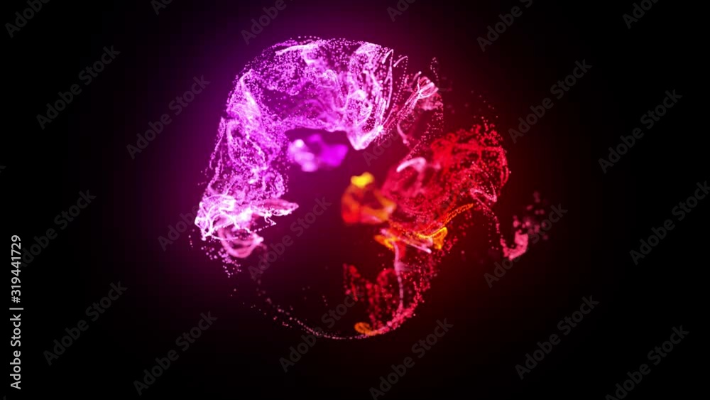 injection of fluorescent red violet ink in water in 4k. 3d render of ...