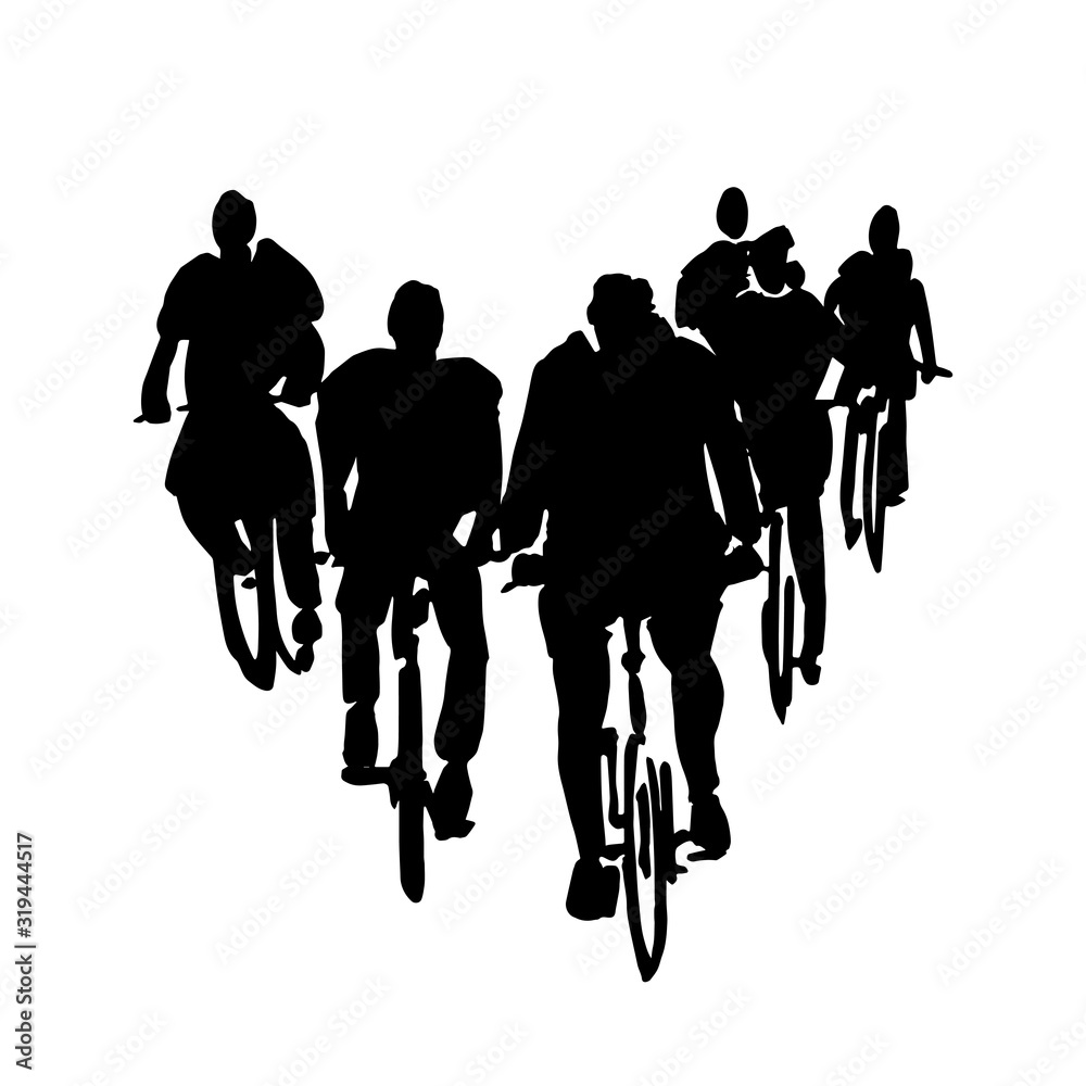 Vector illustration watercolor painting: a group of people rides ...