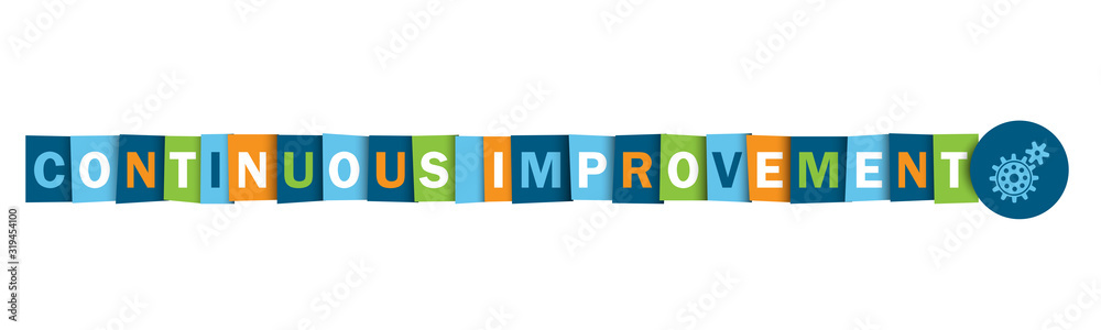 CONTINUOUS IMPROVEMENT colorful vector typography banner with gears ...