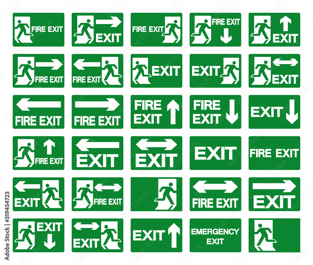 Set Of Exit and Fire Exit Symbol Sign, Vector Illustration, Isolate On ...
